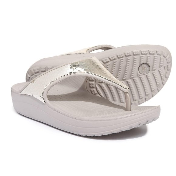 CROCS | Shoes | Crocs Sloane Embellished Flip Flop Platinum Sandal ...